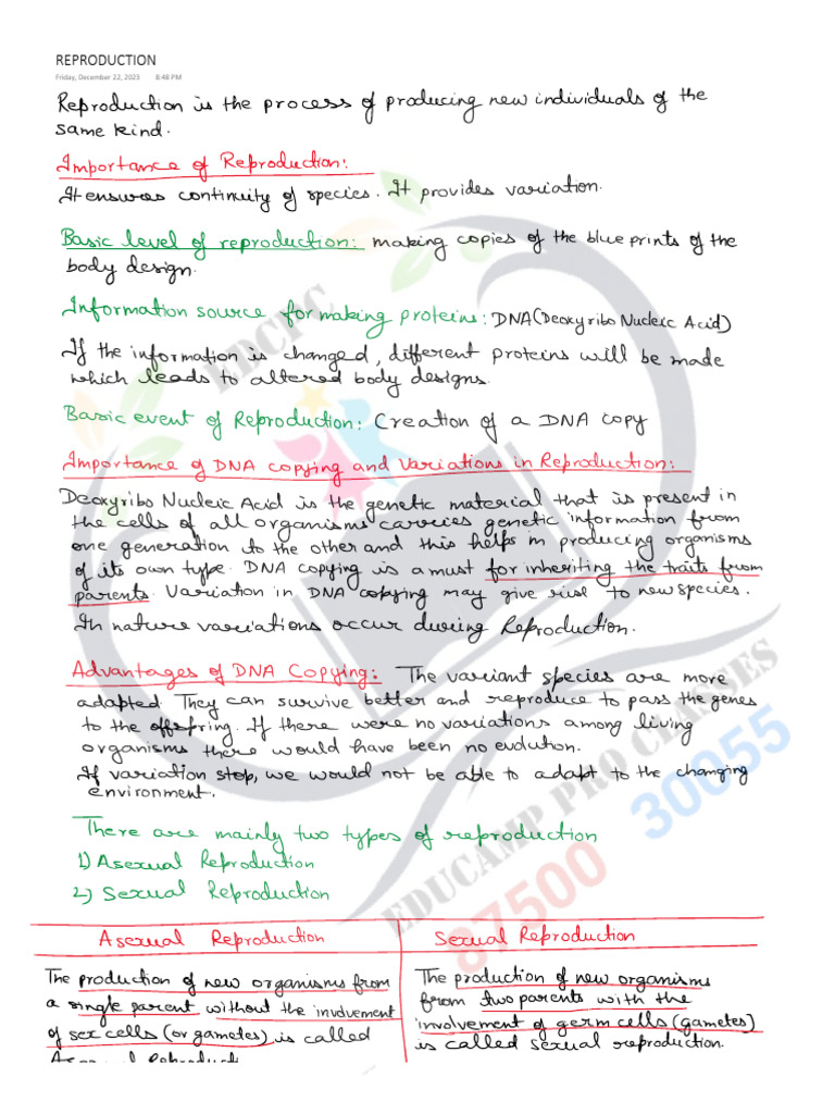 Reproduction Class 10 (1) | PDF