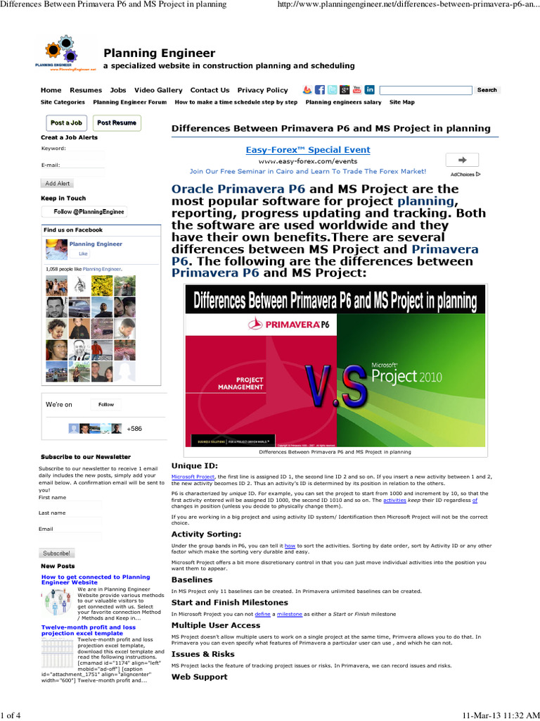 Differences Between Primavera P6 and MS Project in Planning | PDF ...