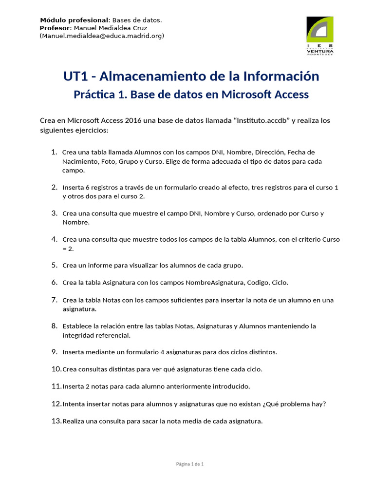 Práctica 1. Base de Datos en Microsoft Access | PDF