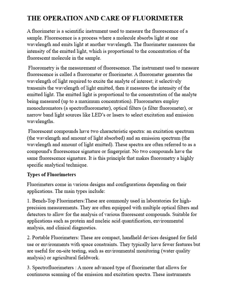 A Fluorimeter Is A Scientific Instrument Used To Measure The ...