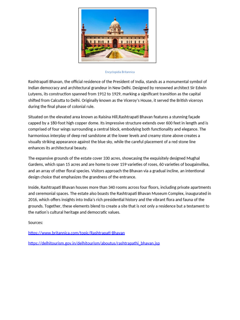 Tanya History Hons. Rashtrapati Bhavan | PDF