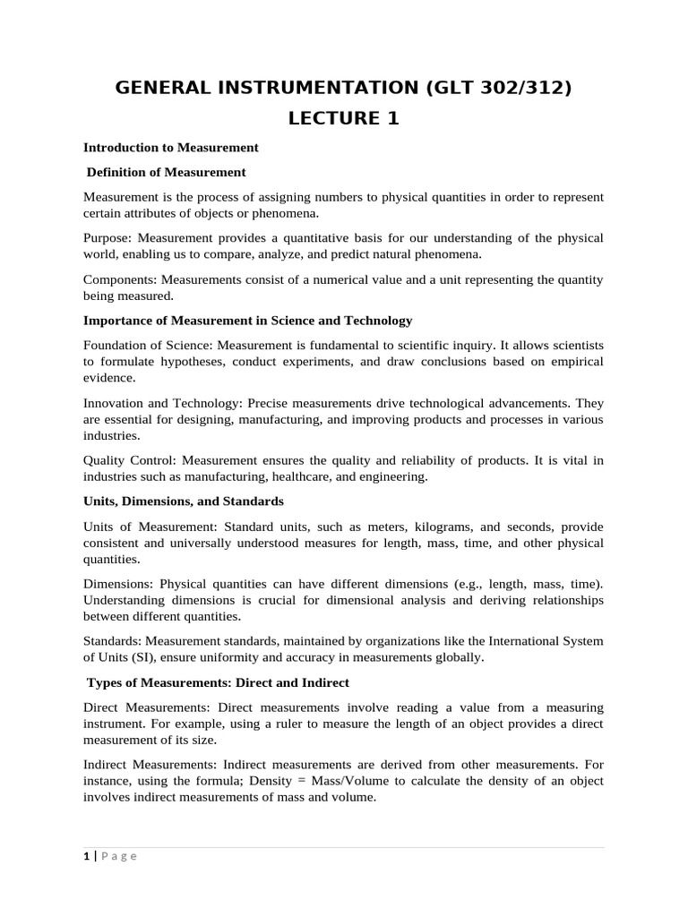 Instrumentation Lecture 1 N | PDF | Measurement | International System Of Units