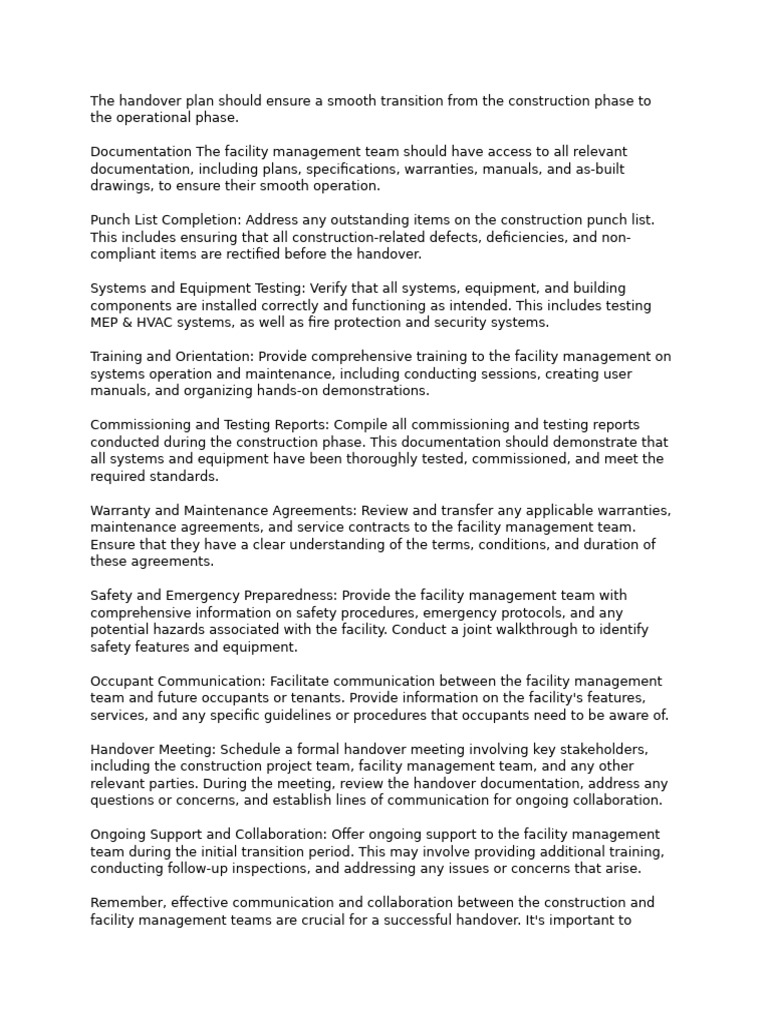 Handover Plan | PDF