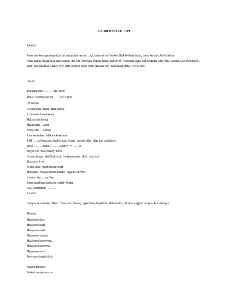 Template CPPT untuk Manajemen Diare dan Nyeri | PDF