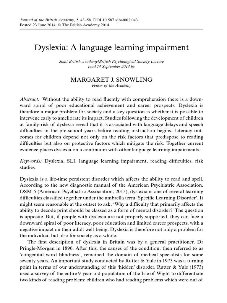Understanding Dyslexia and Language Impairment | PDF | Dyslexia ...