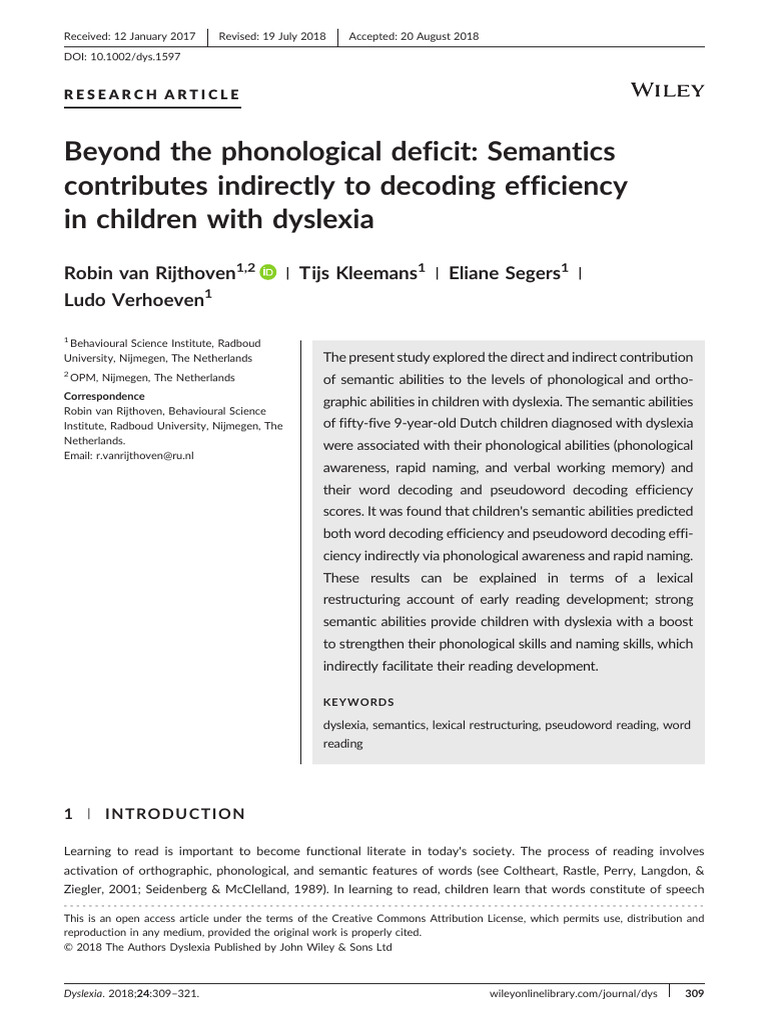 Beyond The Phonological Deficit Semantics | PDF | Dyslexia | Word