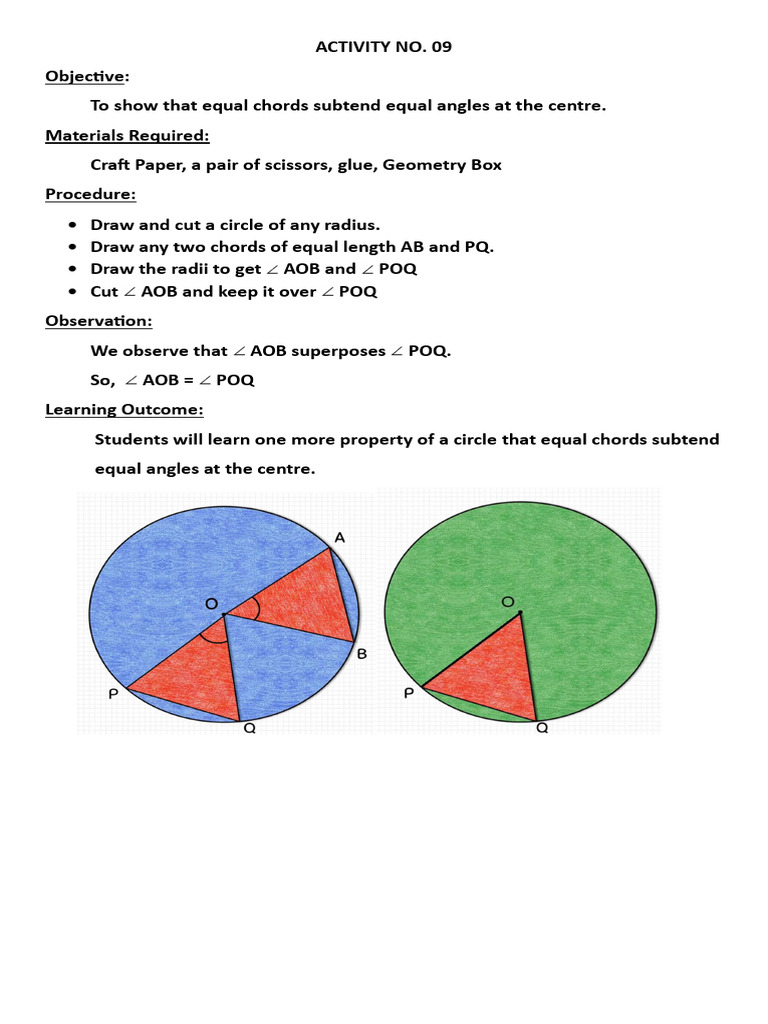 std 9 act 9 Equal chord, equal angle at centre - Copy | PDF