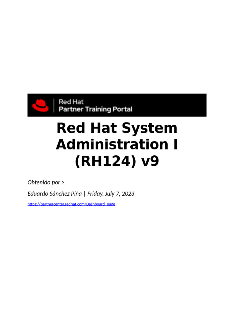 Red Hat System Administration 1 (RH124) v9 | PDF | Servidor (Computación) | sombrero rojo