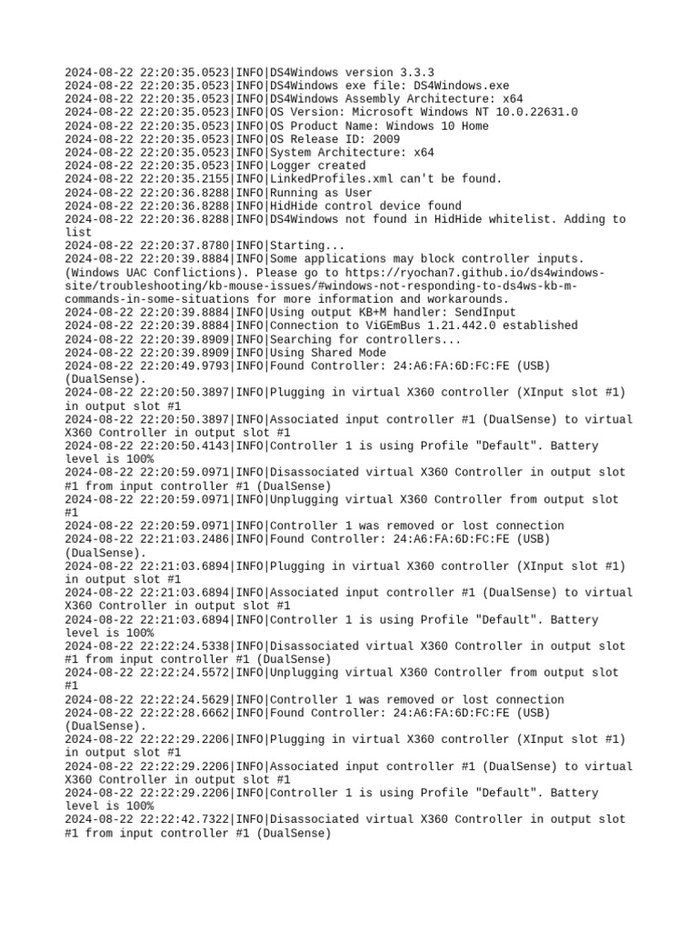 Ds4windows Log 20240822.0 | PDF | Microsoft Windows | Computer Architecture