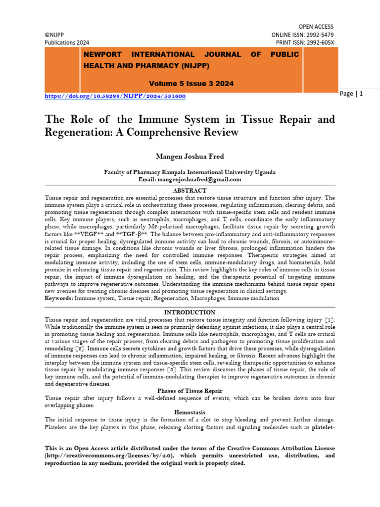 The Role of The Immune System in Tissue Repair and Regeneration: A ...