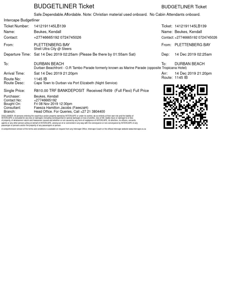 Intercape Ticket | PDF | Civil Law (Legal System) | Common Law