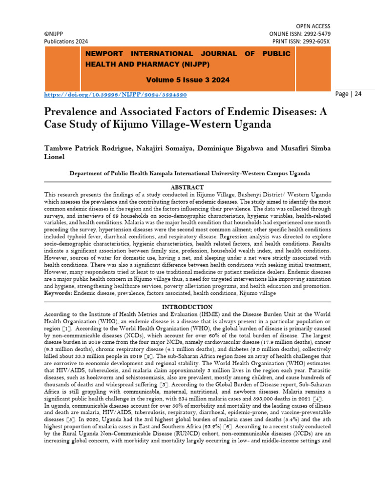 Prevalence and Associated Factors of Endemic Diseases: A Case Study of ...