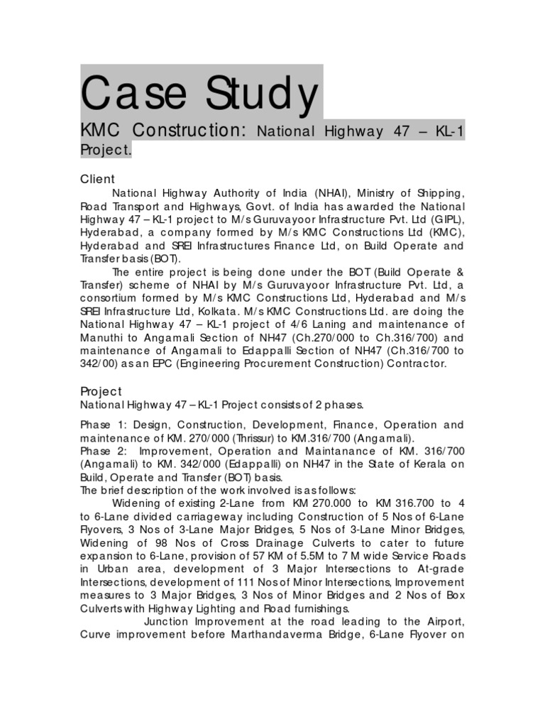 KMC Case Study v0.3 | PDF | Project Management | Road Transport