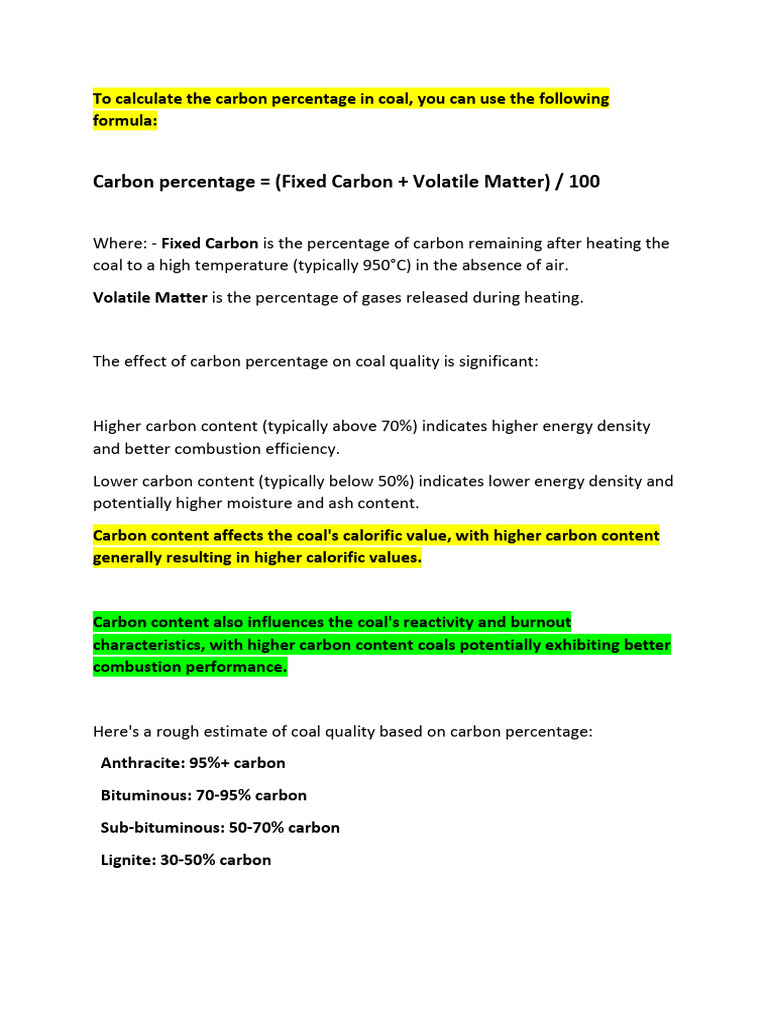 Carbon Percentage & Fixed Carbon Calculation in Coal | PDF