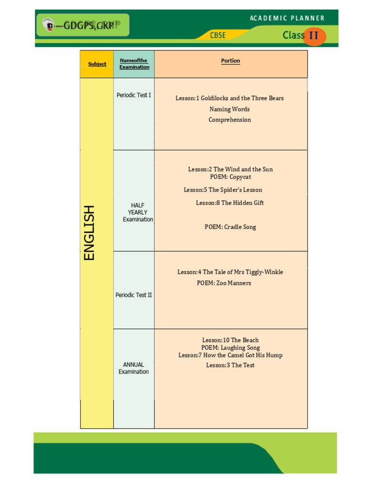 Academic Planner Class 2 | PDF