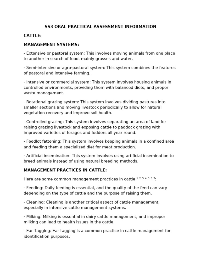 SS3 Oral Practical Assessment Information | PDF | Cattle | Rabbit
