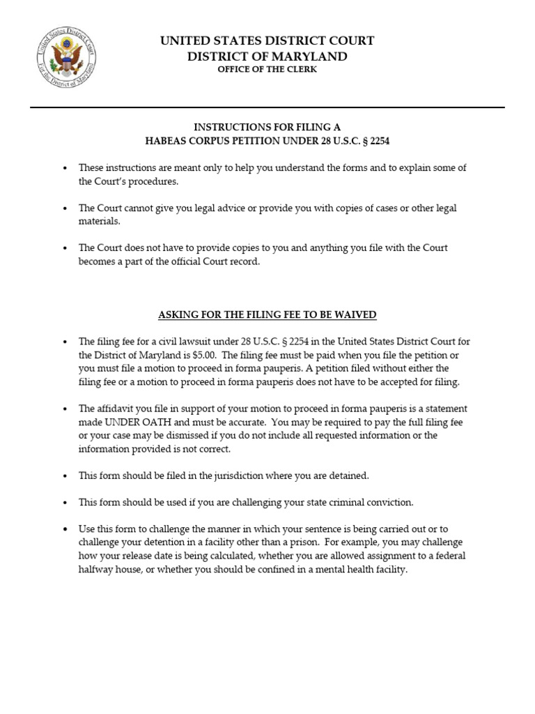 Instructions&Sample Form 2254 | PDF | Appeal | Plea