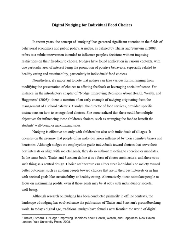 Digital Nudging For Individiuals Food Choices - Berna Bakır | PDF ...