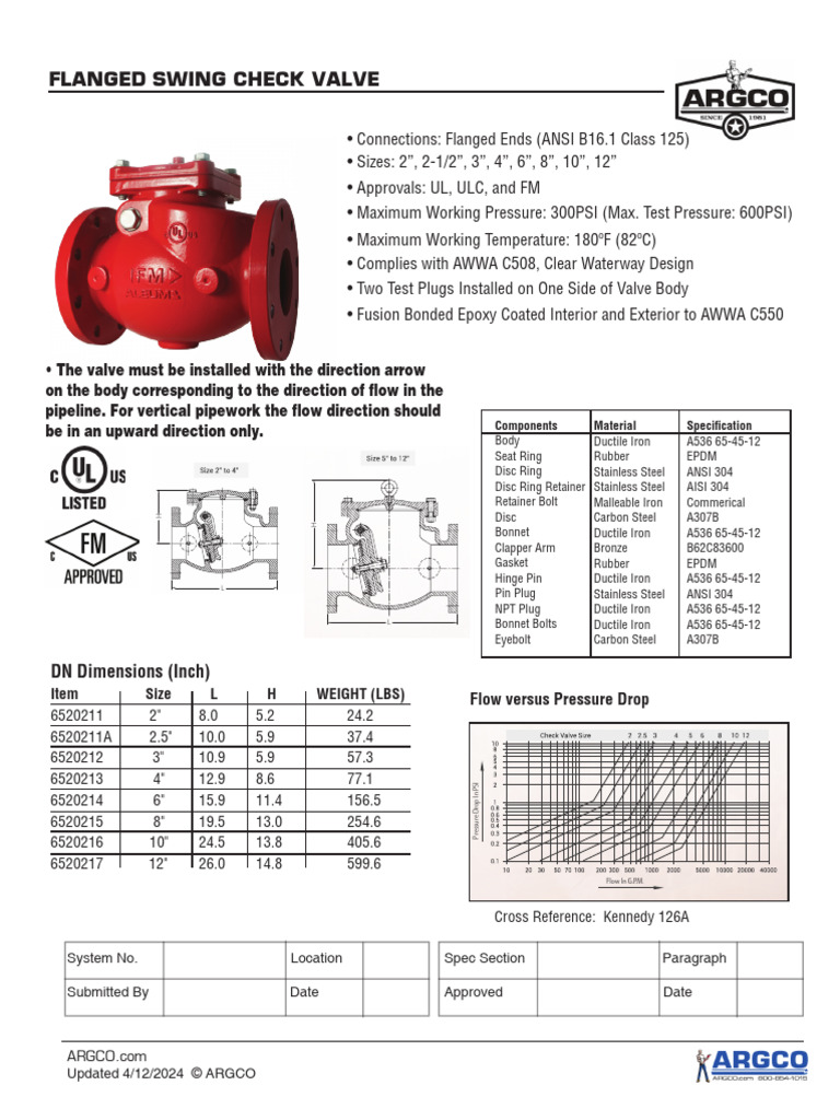 Flanged Swing Check Valve Specifications | PDF | Valve | Ductility