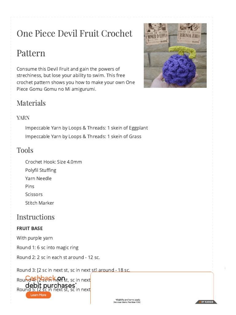 One Piece Devil Fruit Crochet Pattern Ami Amour | PDF | Crochet | Yarn