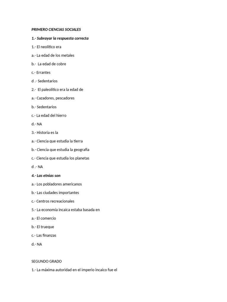 Cuestionario de Historia y Ciencias Sociales | PDF