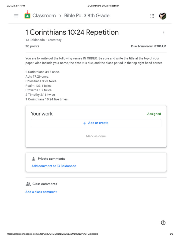 1 Corinthians 10 - 24 Repetition | PDF