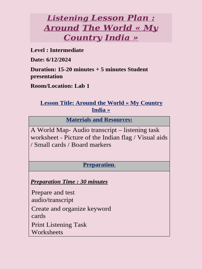 Lesson-Plan-My Country | PDF | Adjective | Lesson Plan