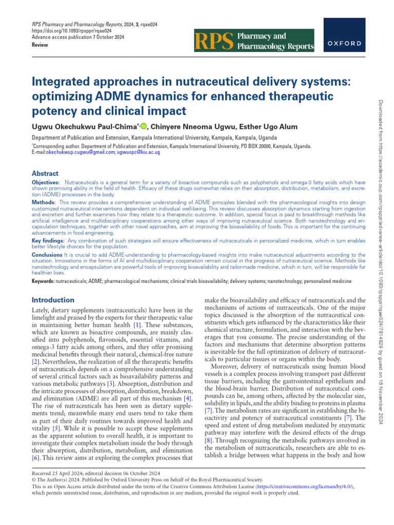 Integrated approaches in nutraceutical delivery systems: optimizing ... Integrated approaches in nutraceutical delivery systems: optimizing ...