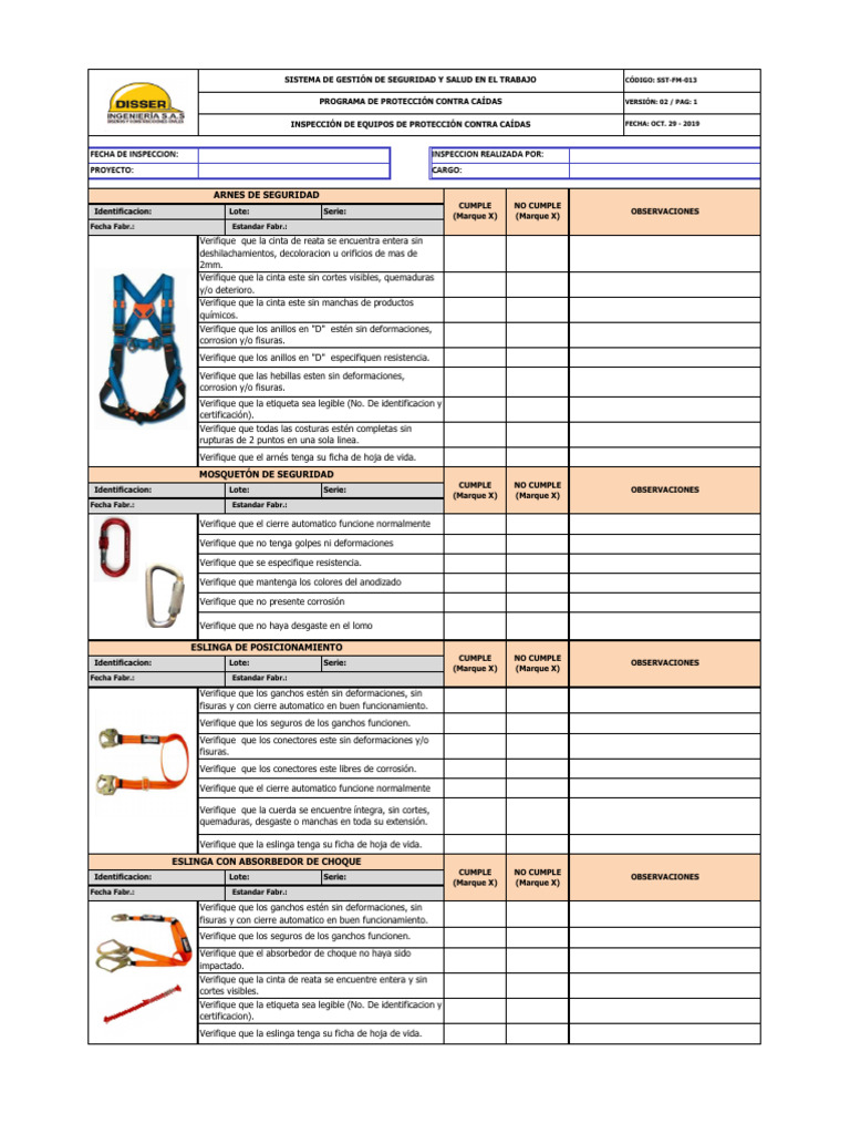 INSPECCCION DE EQUIOS CONTRA CAIDA | PDF