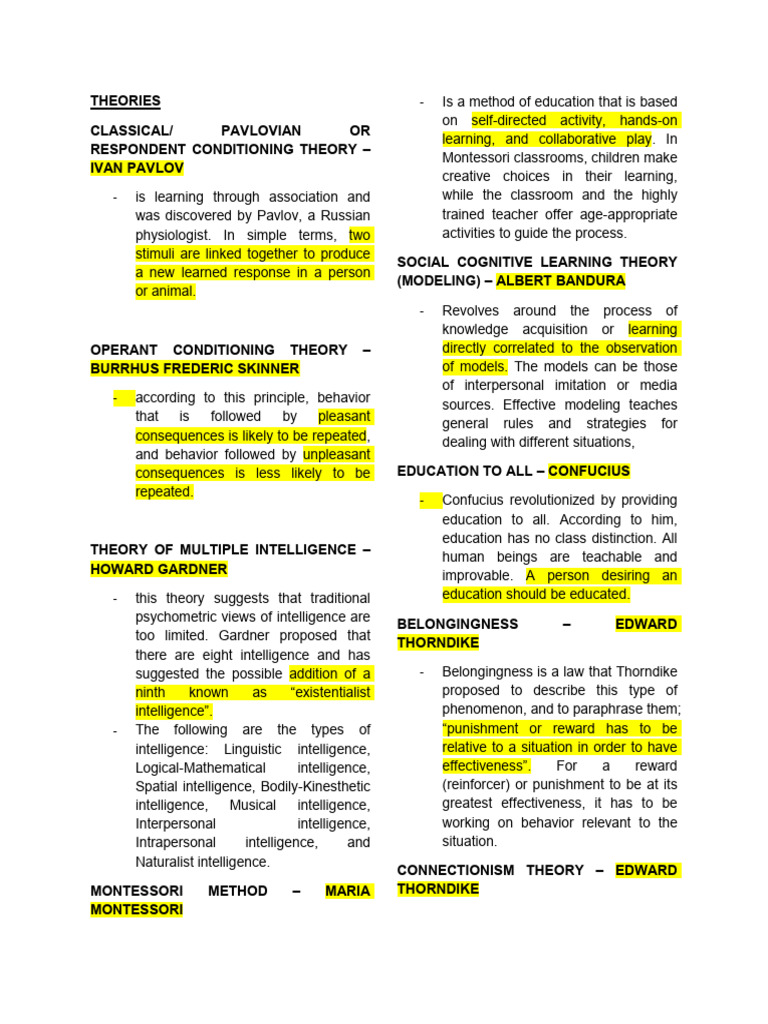 THEORIES | PDF | Learning | Behaviorism