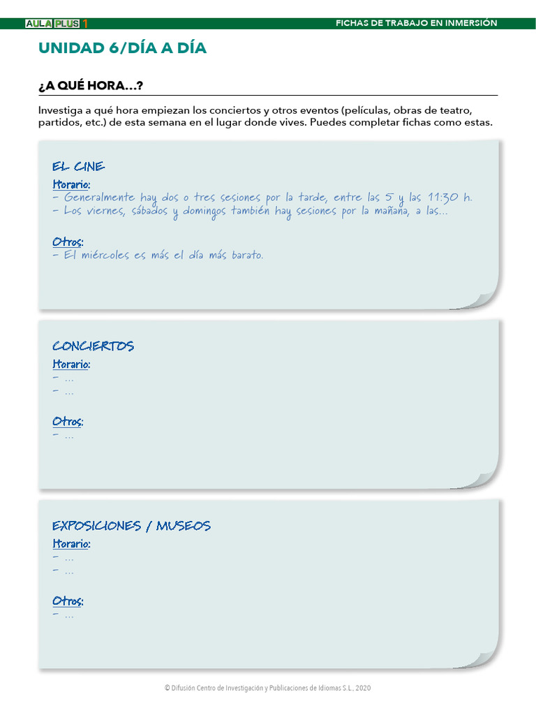 Au Plus 1 u06 Fichas-Inmersion | PDF