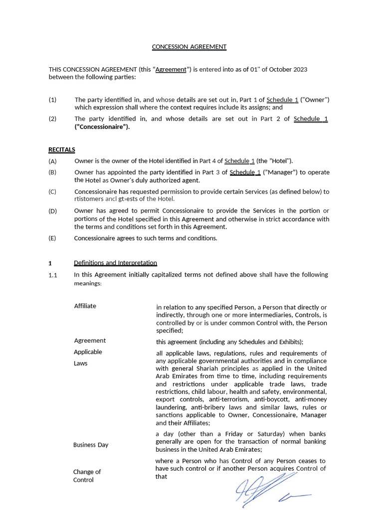 Concessionary Agreement - Baraa Accessories 2023 - 2024 CC | PDF ...