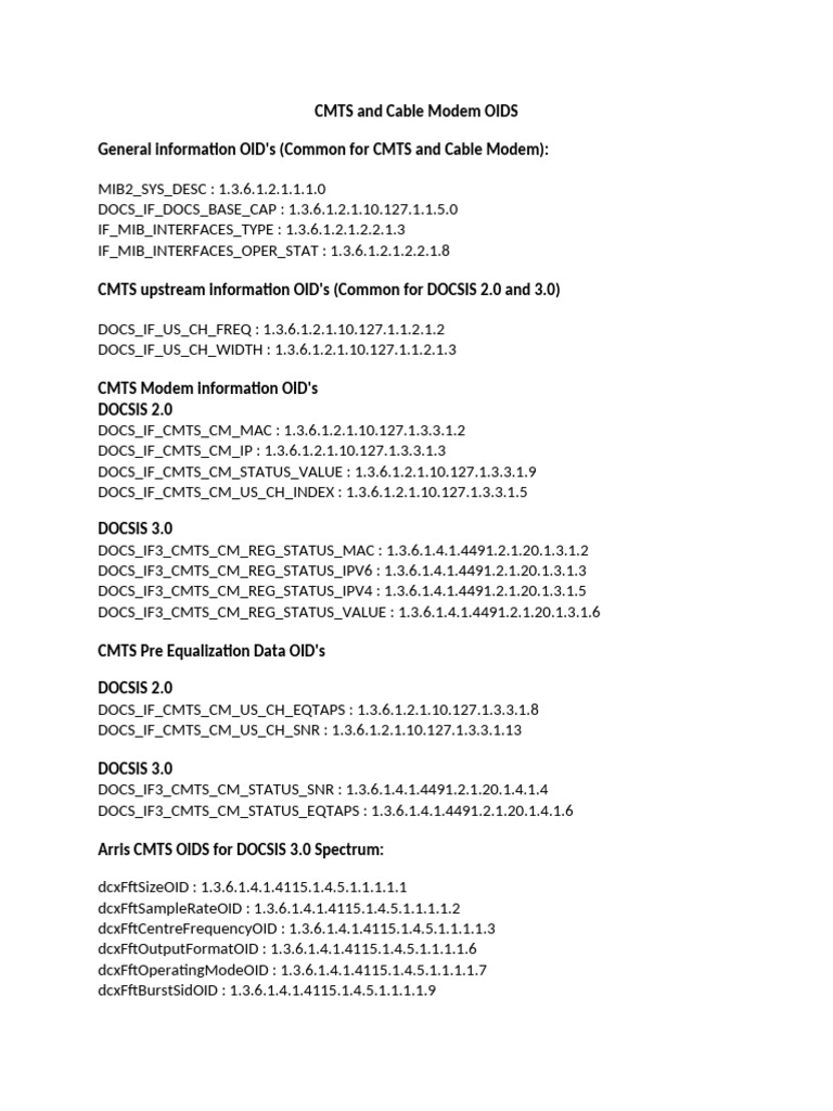 CMTS and Cable Modem OIDs Overview | PDF | Digital Television ...
