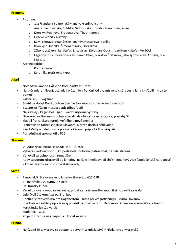 Poznamky Slovenske Dejiny Stredoveku (WWW - Studujes.sk) | PDF