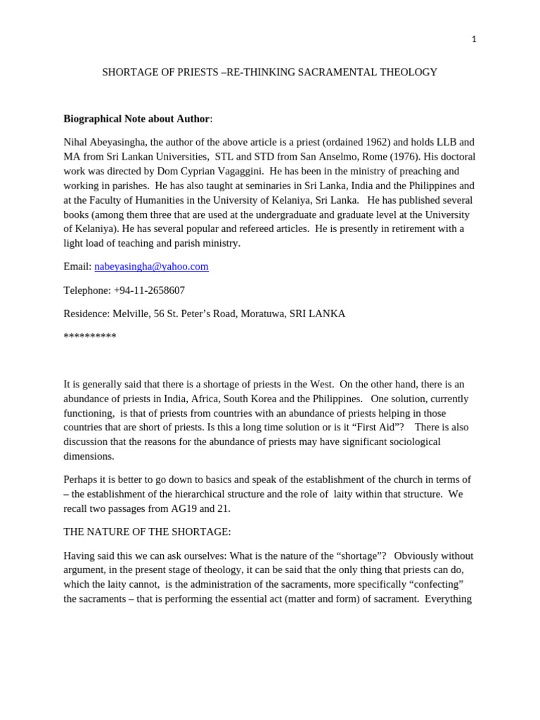 Shortage of Priests Re Thinking Sacramen | PDF | Sacraments | Eucharist