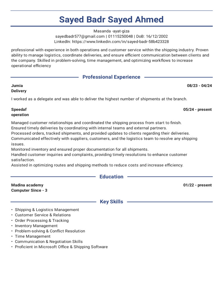 Sayed Badr Sayed Ahmed Resume | PDF