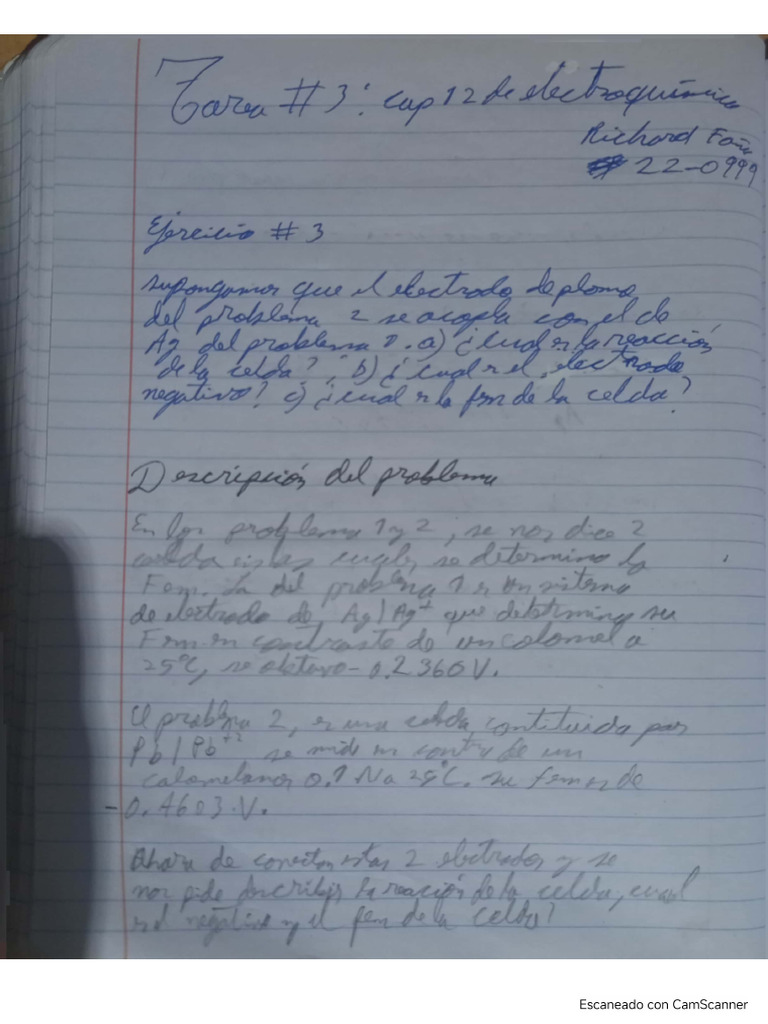 Tarea 3 Cap 12 Electroquimica Richard Faña | PDF