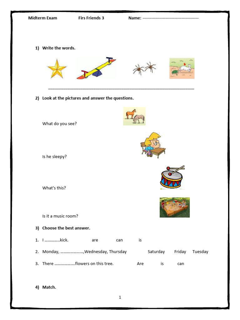 First-Friends 3 Unit-1-3 Quiz | PDF