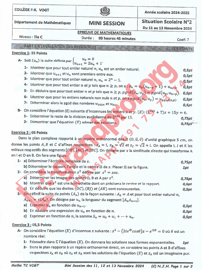Maths TleC BAC Blanc College Vogt Novembre 2024 | PDF