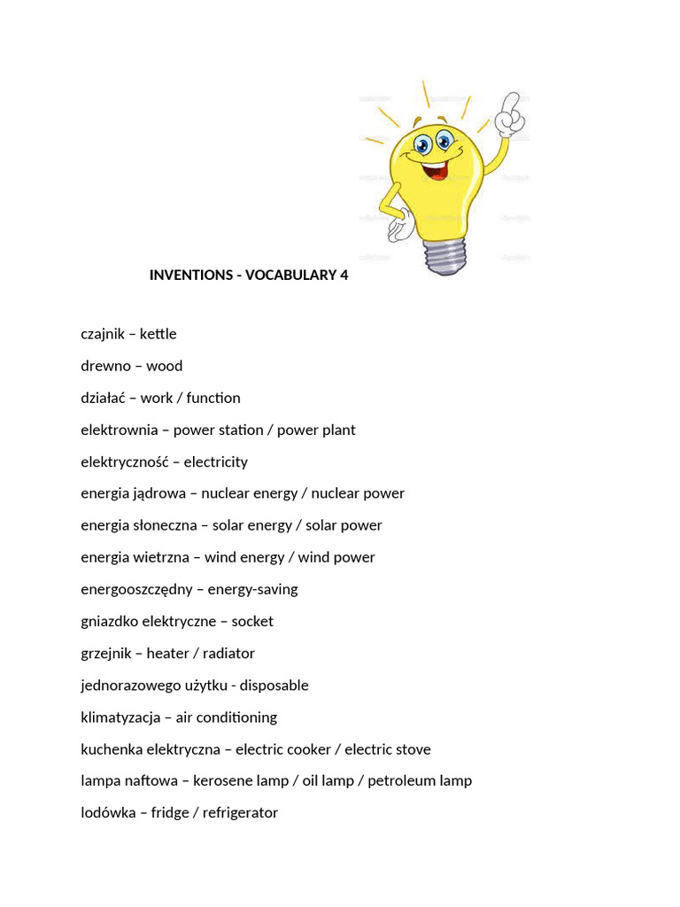 Inventions Vocabulary Electricity | PDF