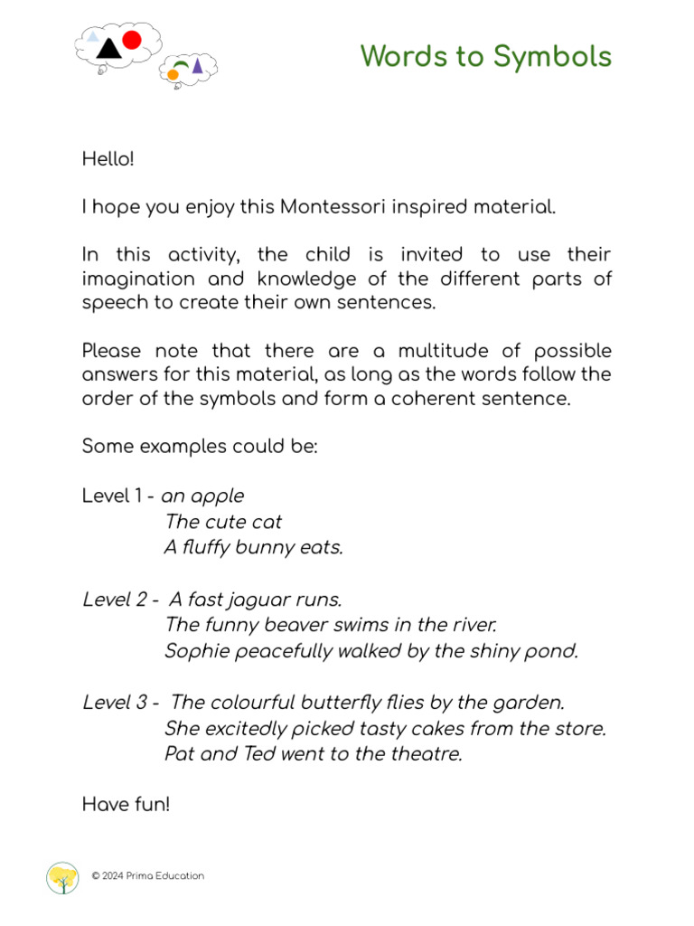 Montessori Sentence Creation Activity | PDF