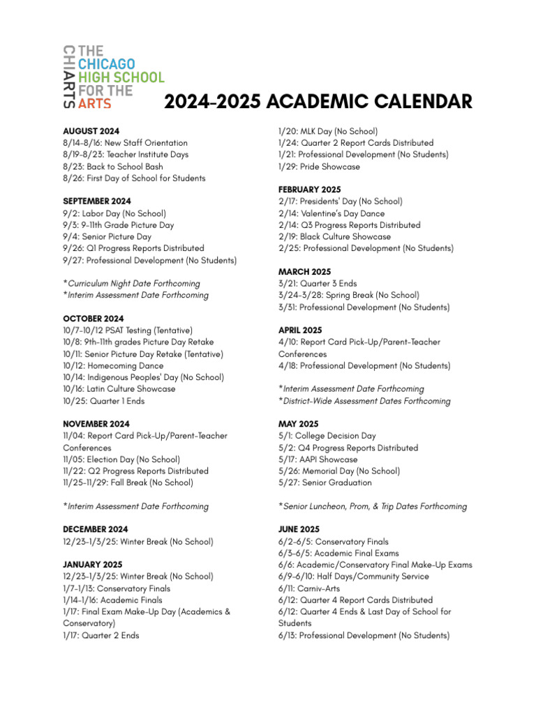 ChiArts Primary Calendar 2024 2025 | PDF | Schools