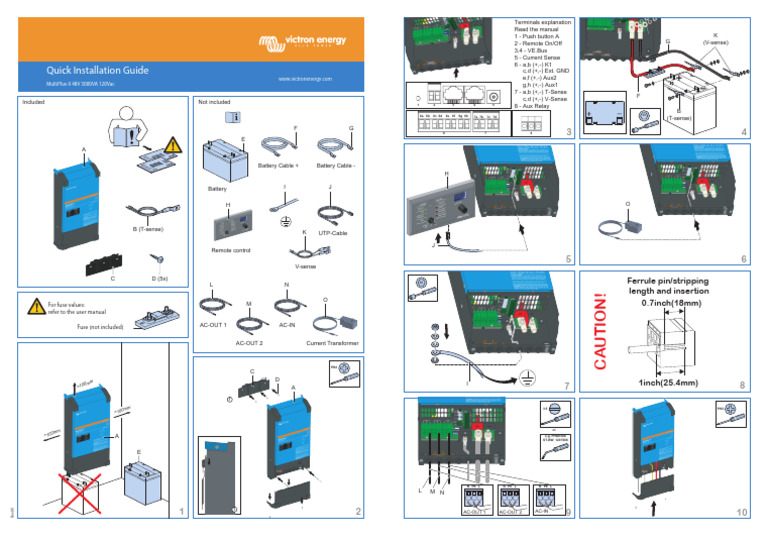 Quick Install Guide MultiPlus II 48V 3000VA 120vac EN | PDF | Electrical Components | Electricity