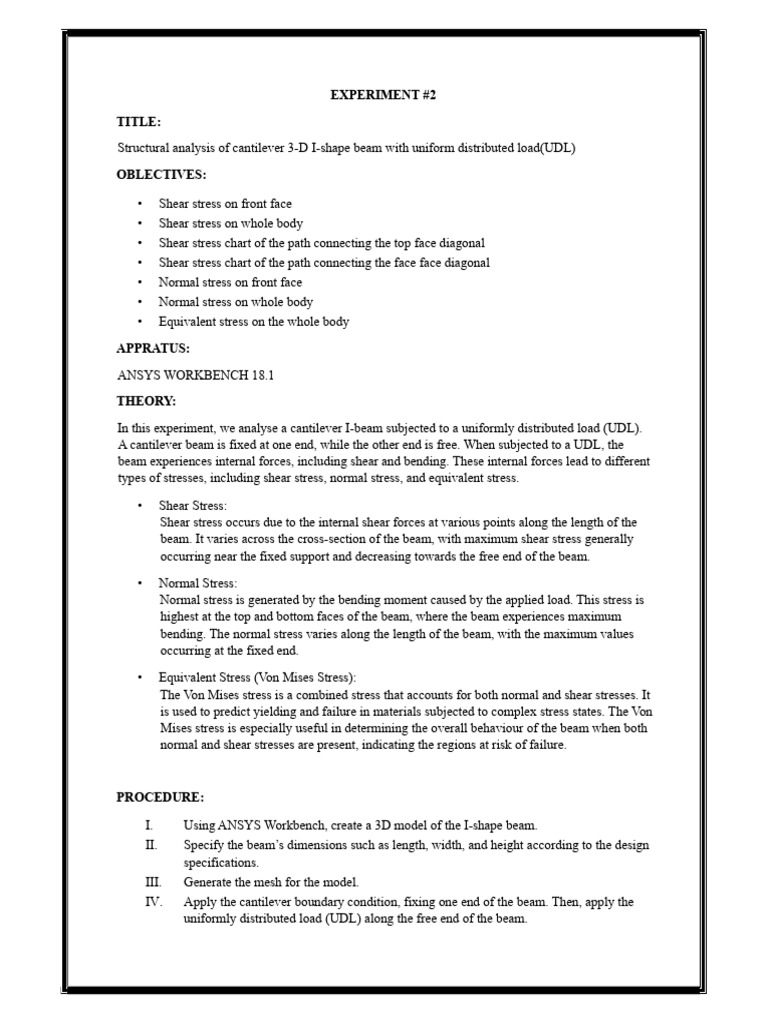 FEA Lab Experiment 02 | PDF | Stress (Mechanics) | Bending