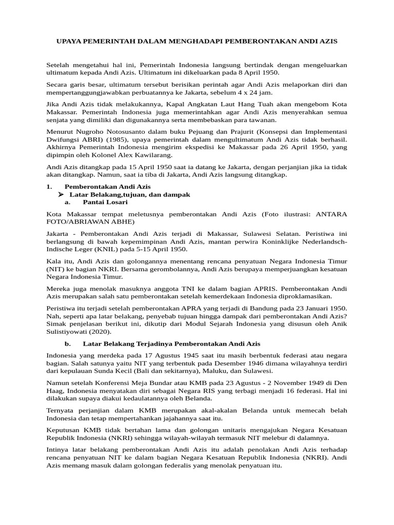 Pemberontakan Andi Azis di Makassar 1950 | PDF