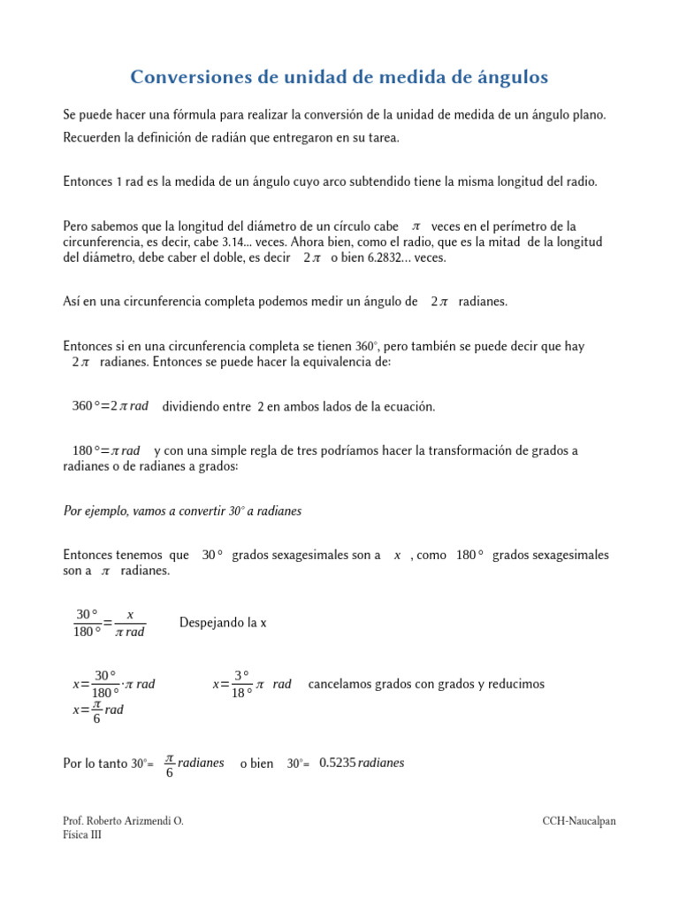 Conversiones de Medida de Ángulos | PDF | Pi | Geometría