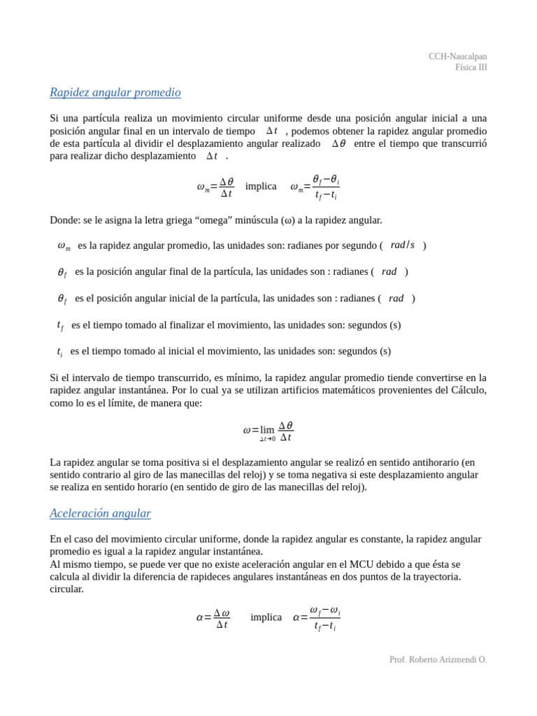 1. Rapidez angular promedio, aceleración angular y aceleración ...