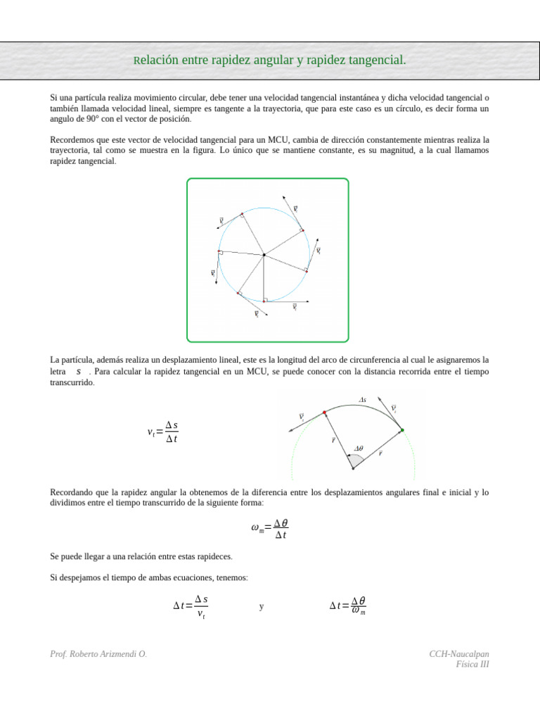 Relación Rapidez Angular y Tangencial | PDF | Velocidad | Cantidades ...