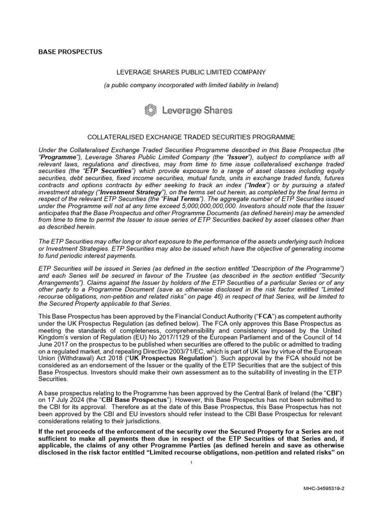 Leverage Shares Base Prospectus (FCA) Final 17 July 2024 | PDF ...