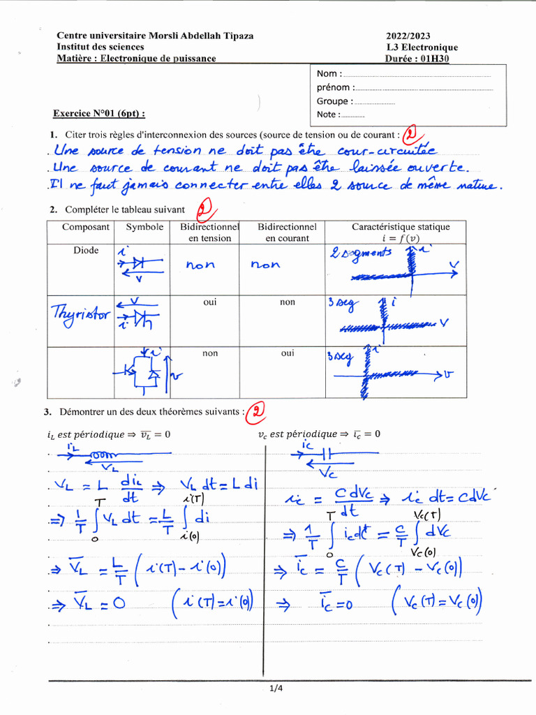 Examen3 Corrigé Electronique de Puissance 2023.pdf Version 1 | PDF